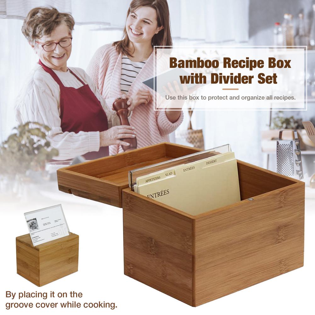 Recipe Storage Box Set Bamboo Recipe Box Wooden Re... – Grandado