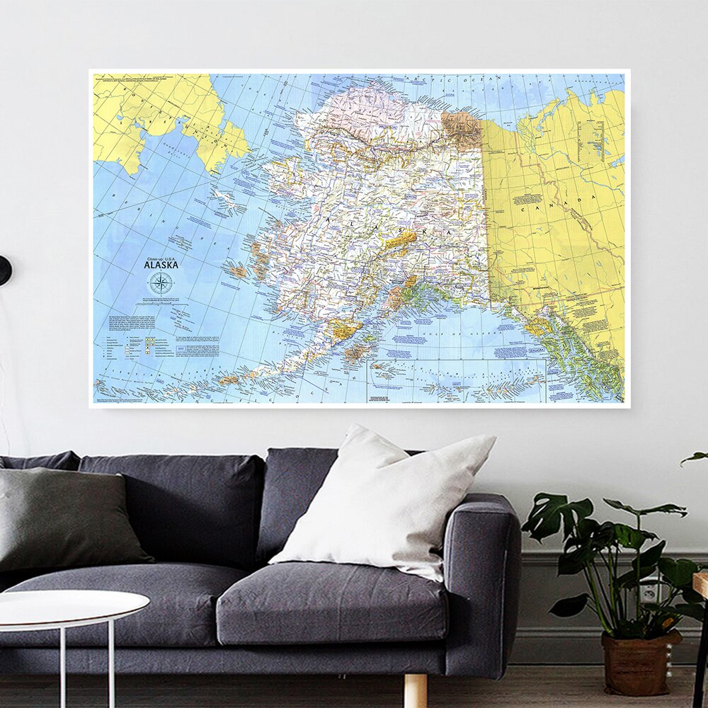 225*150 CmThe Alaska Map 1975 Non-woven Canvas Pai... – Grandado
