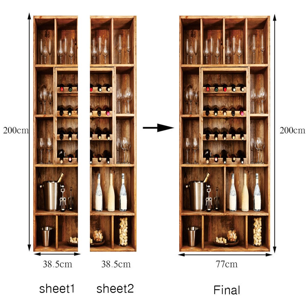 Pvc Door Sticker Vintage Wood Bookshelf Bar Counte... – Grandado