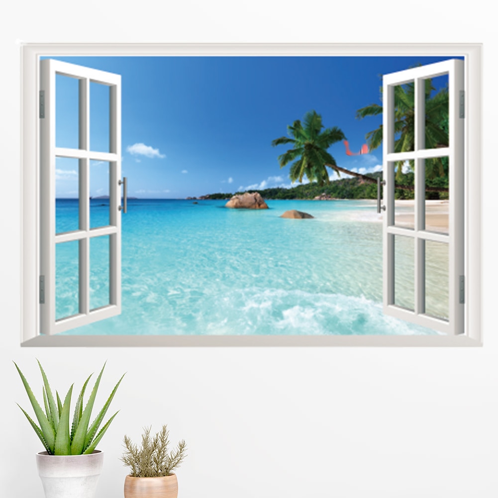 3D View Window Summer Beach Wall Stickers For Livi... – Grandado