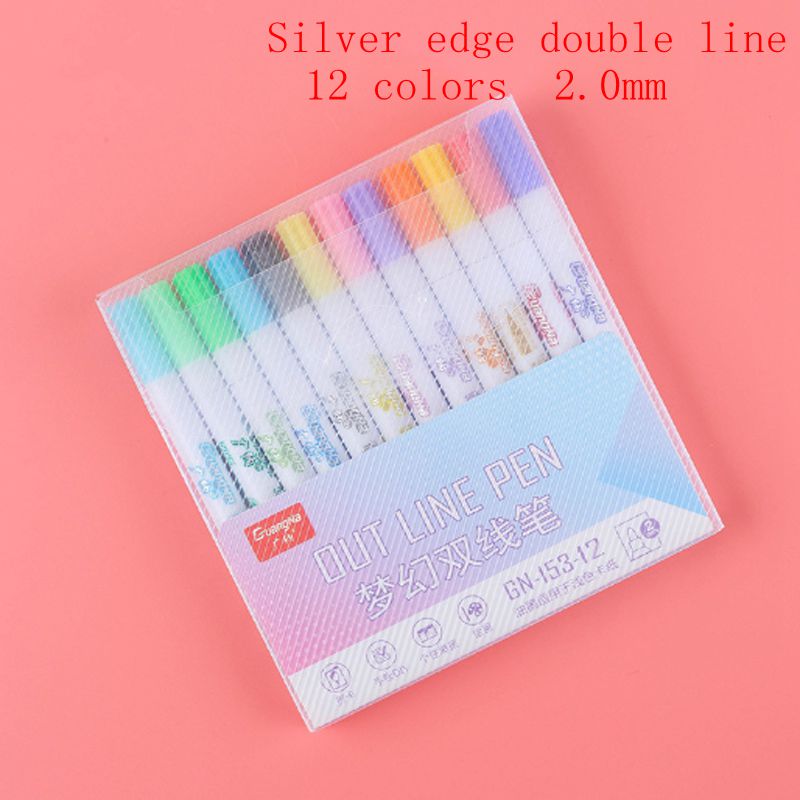 8/12pcs/set Double Line Outline Pen Glitter Color ... – Grandado