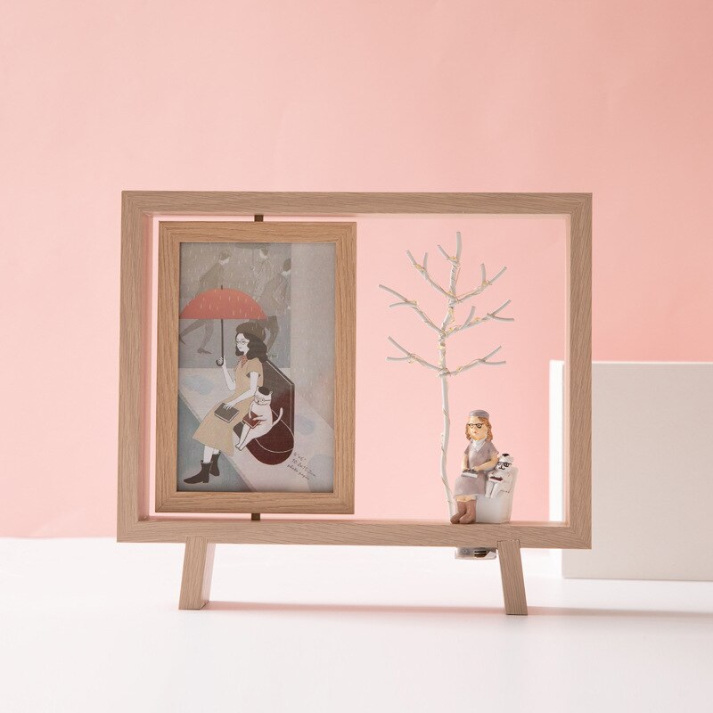 6 inch Wooden Photo Frame With LED Light Couple Ro... – Grandado