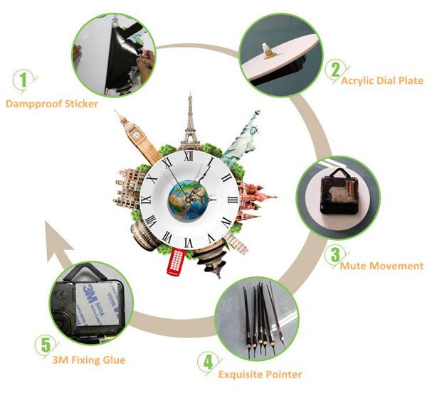 Modern Large Wall Diy 3d Stickers Clock World Eart... – Grandado