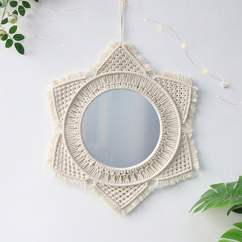 Hanging Wall Mirror Woven Macrame Tassel Mirror Ha... – Grandado