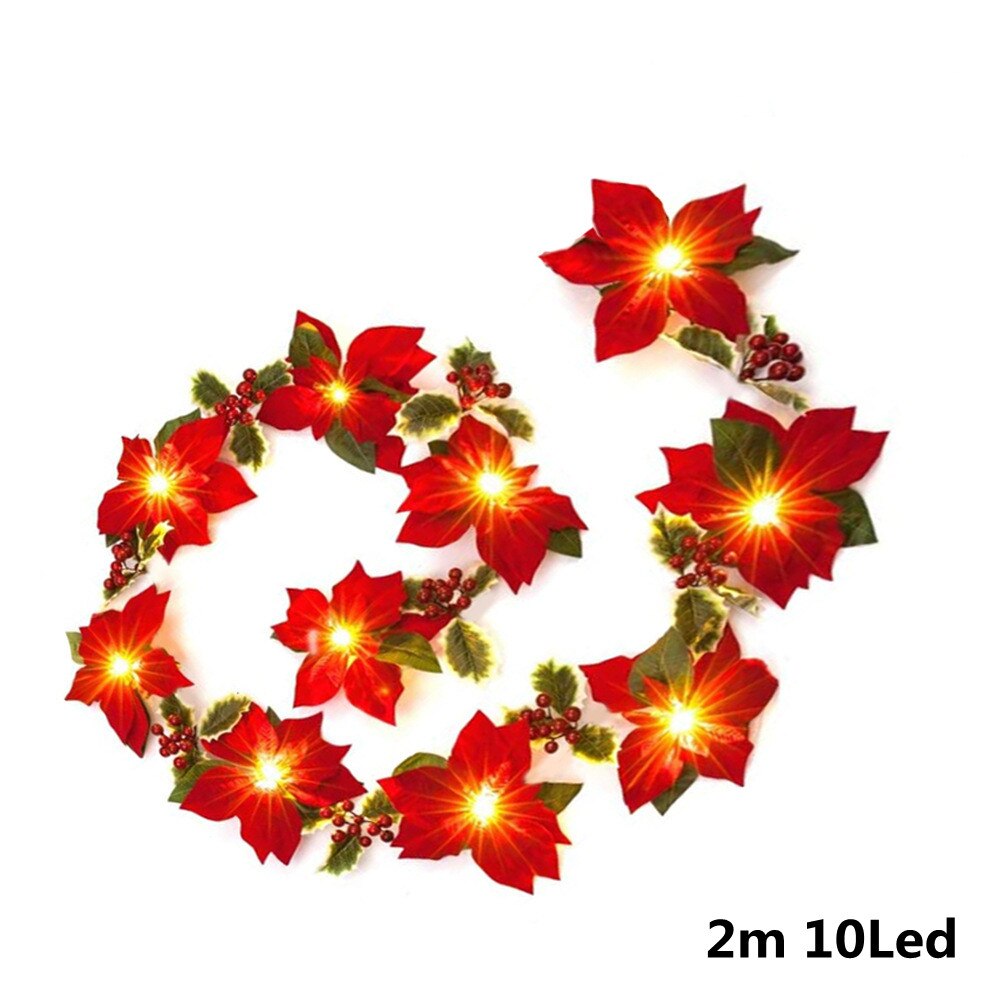2m 10LED Christmas Poinsettia Flowers Decorations ... – Grandado