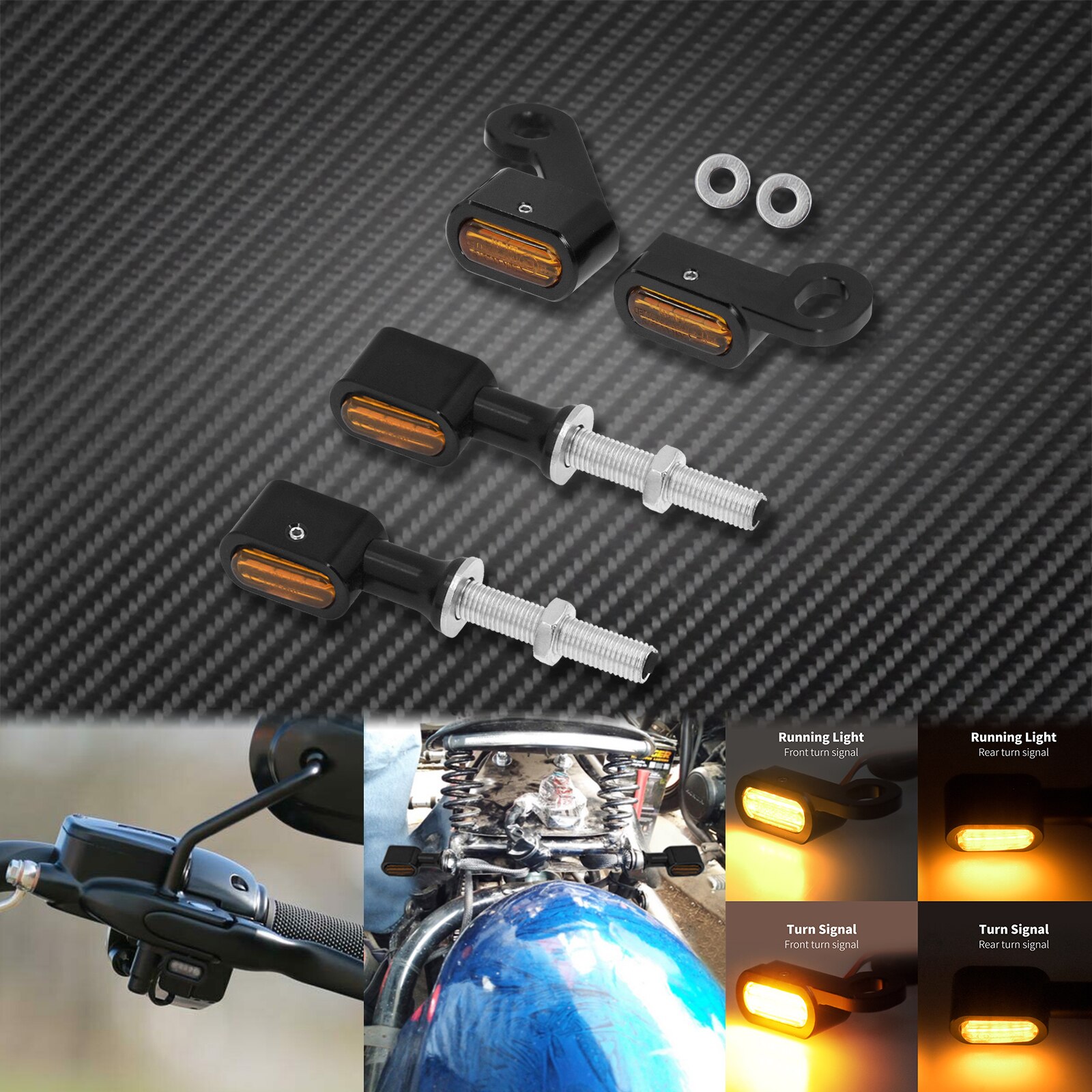Clignotant LED avant et arrière pour motos, noir/C... – Grandado