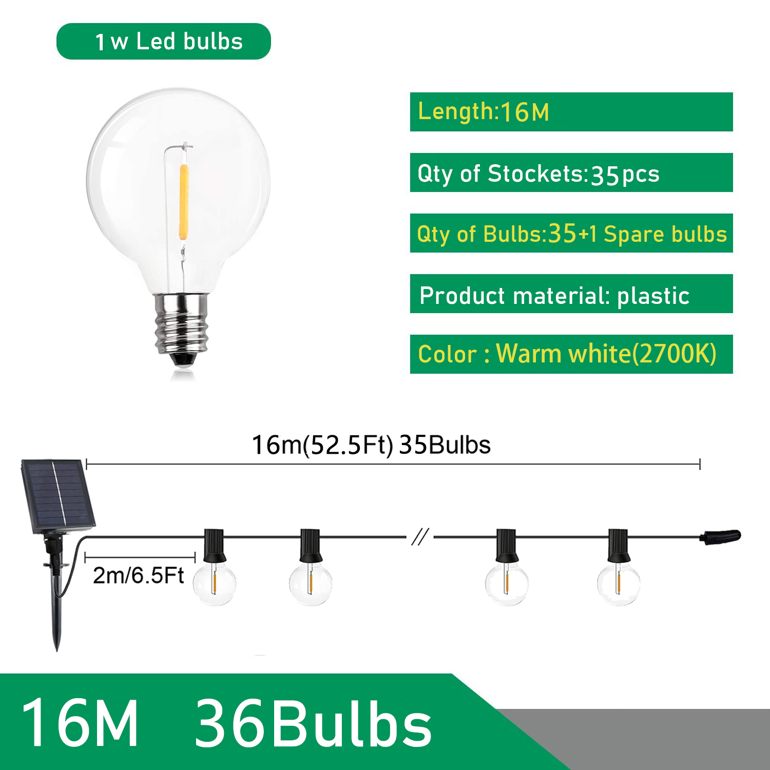 7-25m festoon solcelle-led globe g40 lyskæder ude... – Grandado