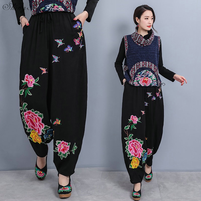 Women Chinese Traditional Embroidery Harem Pants B... – Grandado