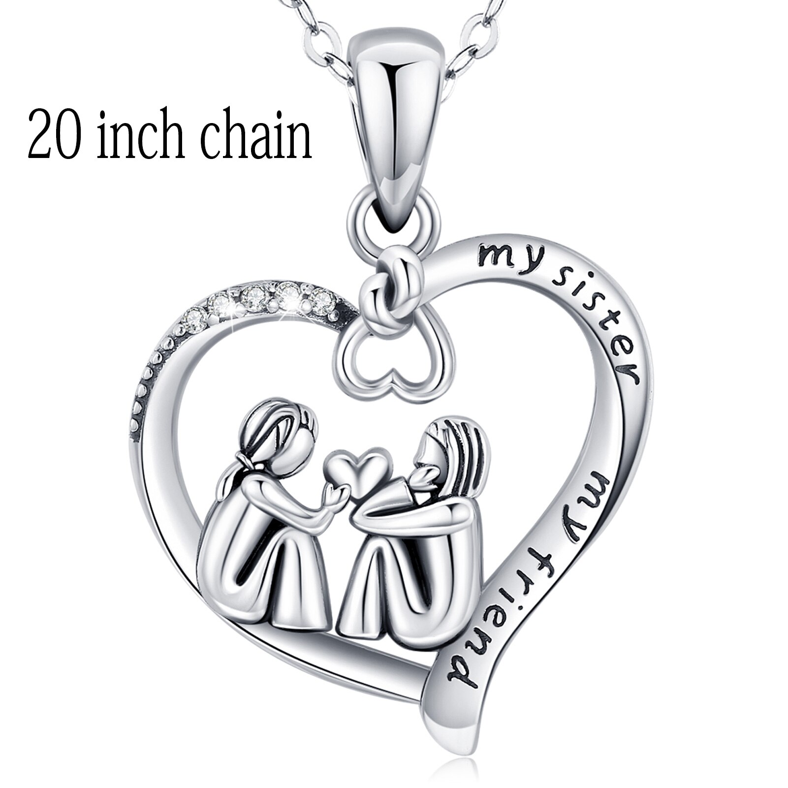 Eudora 925 Silver Sisters Holding Hearts Pendant M... – Grandado