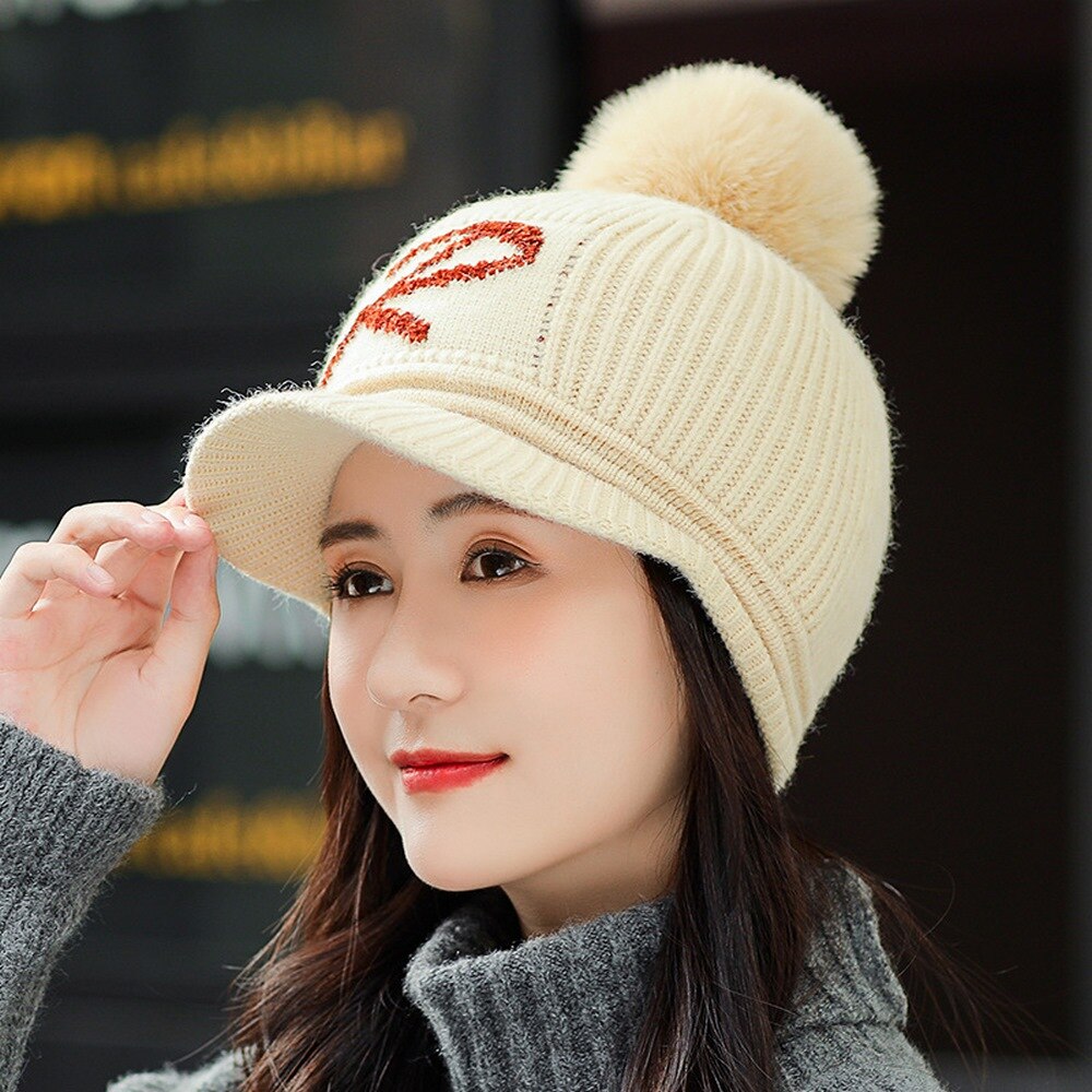 Vrouwen Pet Vrouwelijke Winter Hoeden Haar Bal Wol... – Grandado