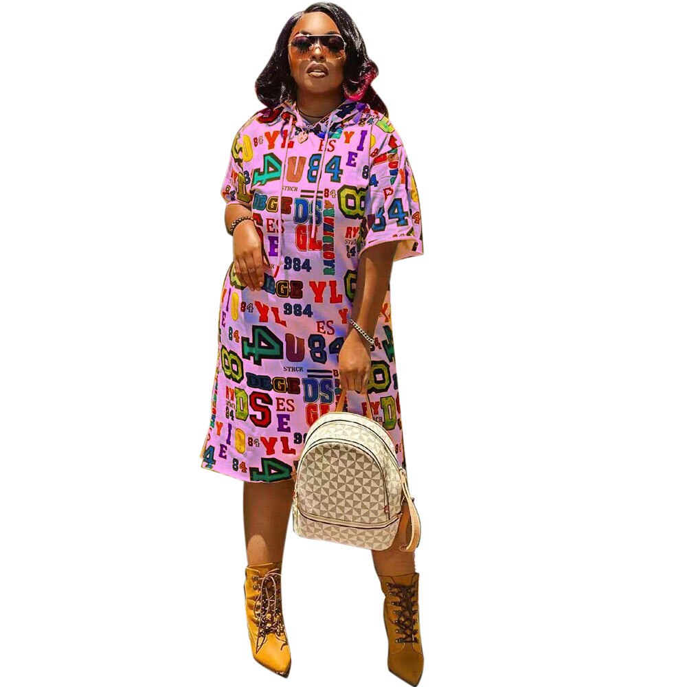 L-4XL plus size women clothing summer dress letter... – Grandado
