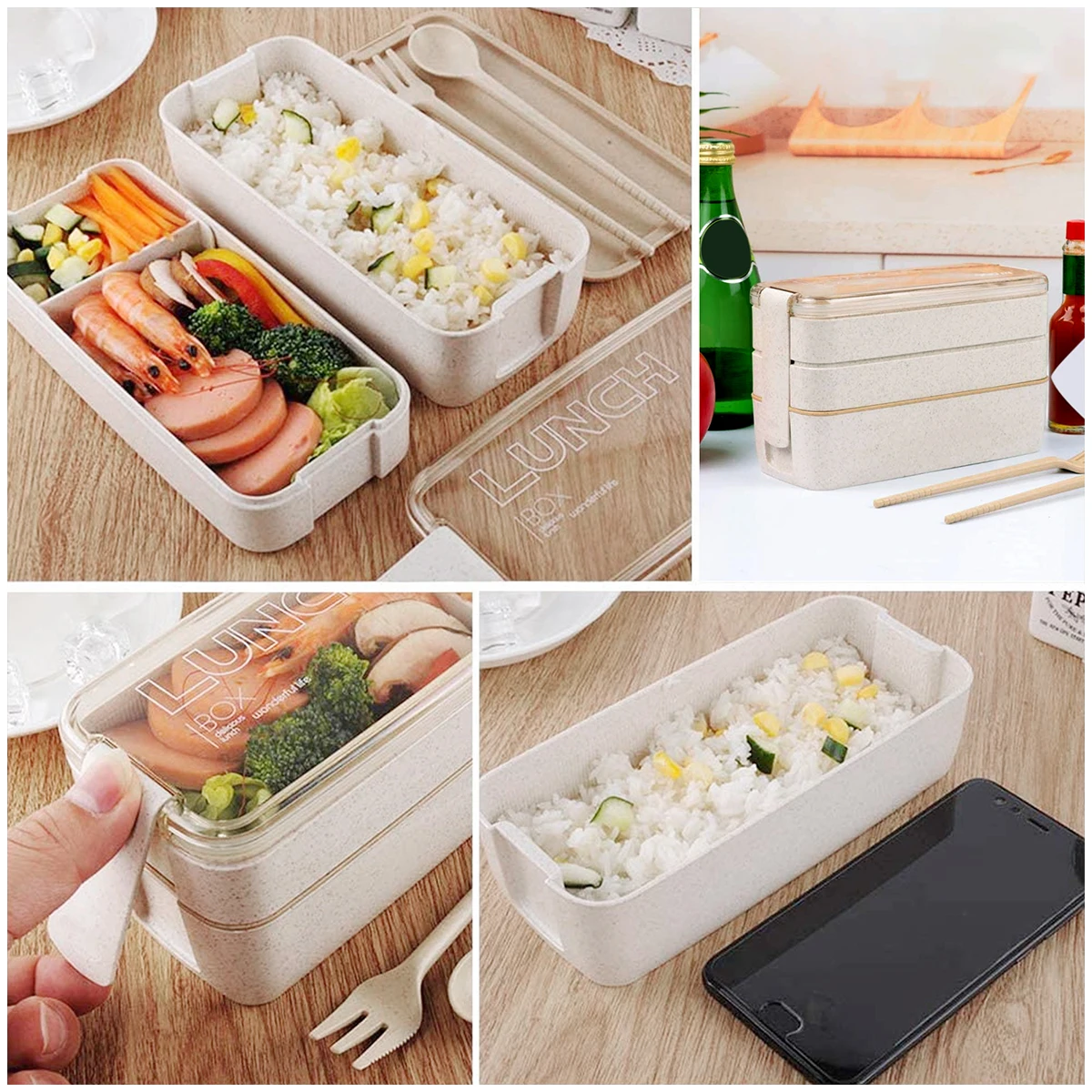 900ml Bento Box for Kids 3 Stackable Lunch Box Lea... – Vicedeal