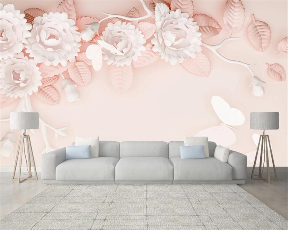 Beibehang 3d behang Custom mode 3D Reliëf roze ros... – Grandado