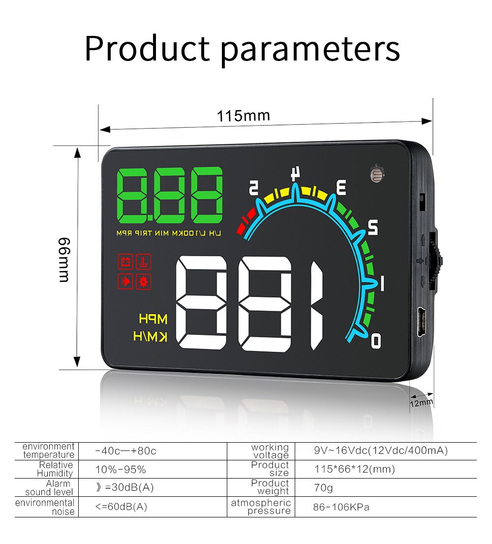 D3000 car OBD2 HUD head-up display Digital Speedom... – Grandado