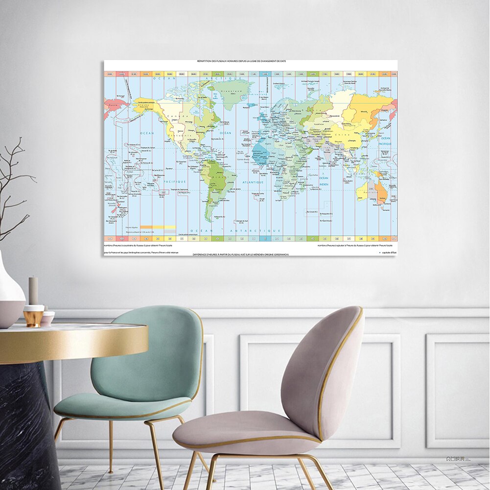 150*100cm The Wold Time Zone Map In French Vintage... – Grandado