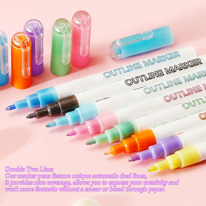 Doppel Linie Stift, 8 Farben Glitter Marker Stift ... – Vicedeal