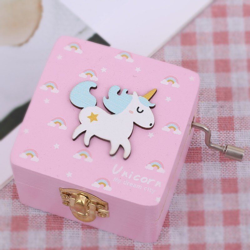 Wooden Unicorn Music Box Hand-Cranked Girls Jewelr... – Grandado