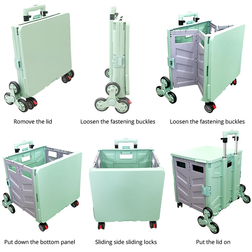 4-Wheel Folding Shopping Cart Wheeled Rolling Crat... – Grandado