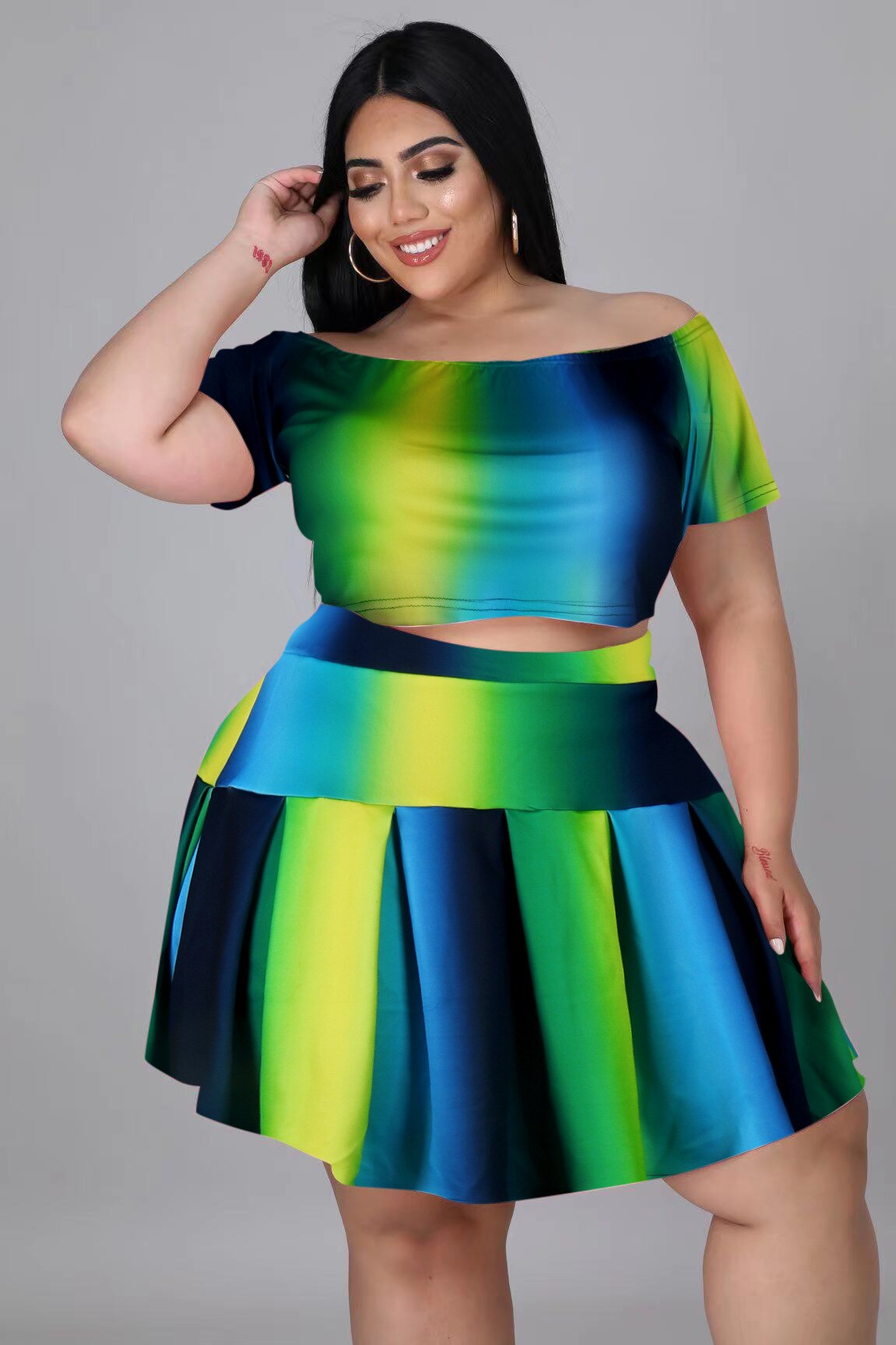 CM.YAYA Women Plus Size Set Print Short Sleeve O-n... – Grandado