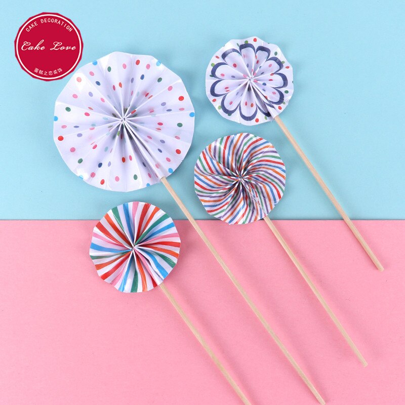 4 Stks/partij Mini Papier Fan Cake Cupcake Toppers... – Grandado
