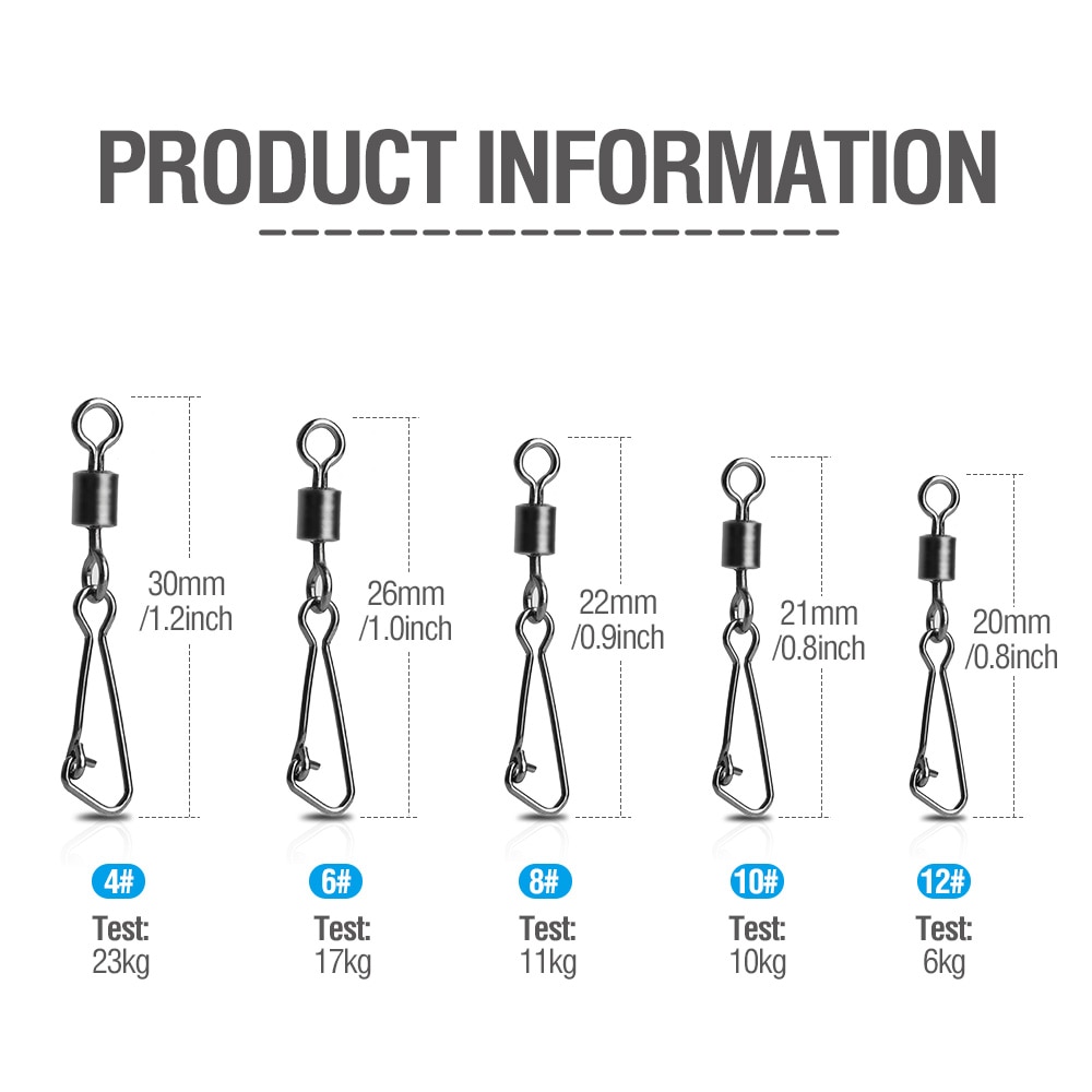 DONQL 100Pcs/Box Swivels Fishing Connector 4# 6# 8... – Grandado