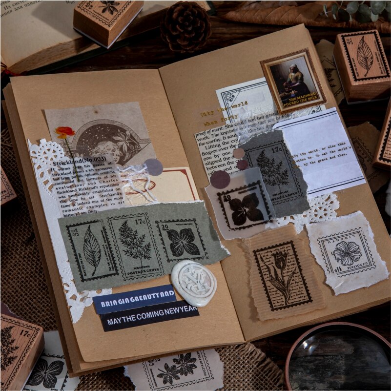 Vintage Plants Stamp Series Wood Stamp Journal Rub... – Vicedeal