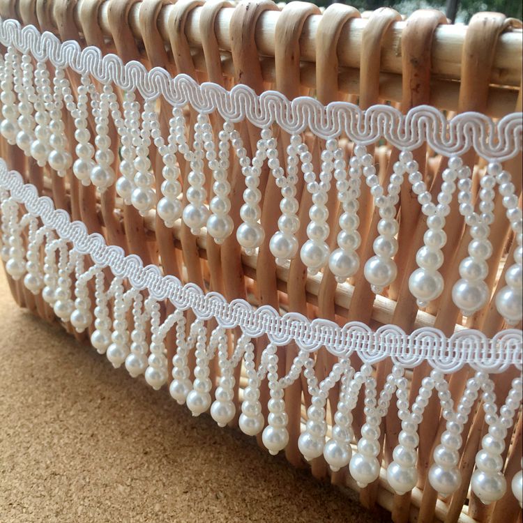 Beaded lace trim black white pearl hanging lace ta... – Grandado