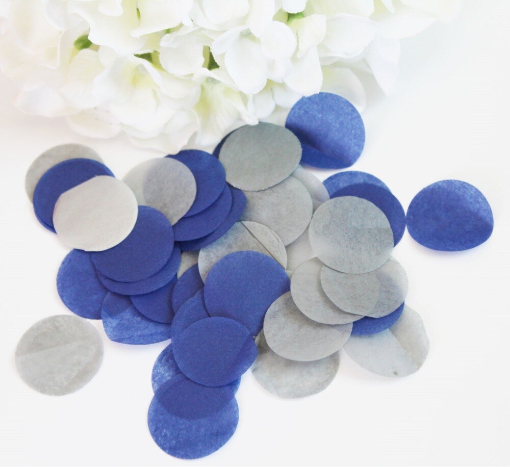 Navy blue grey silver wedding heart circle confett... – Grandado