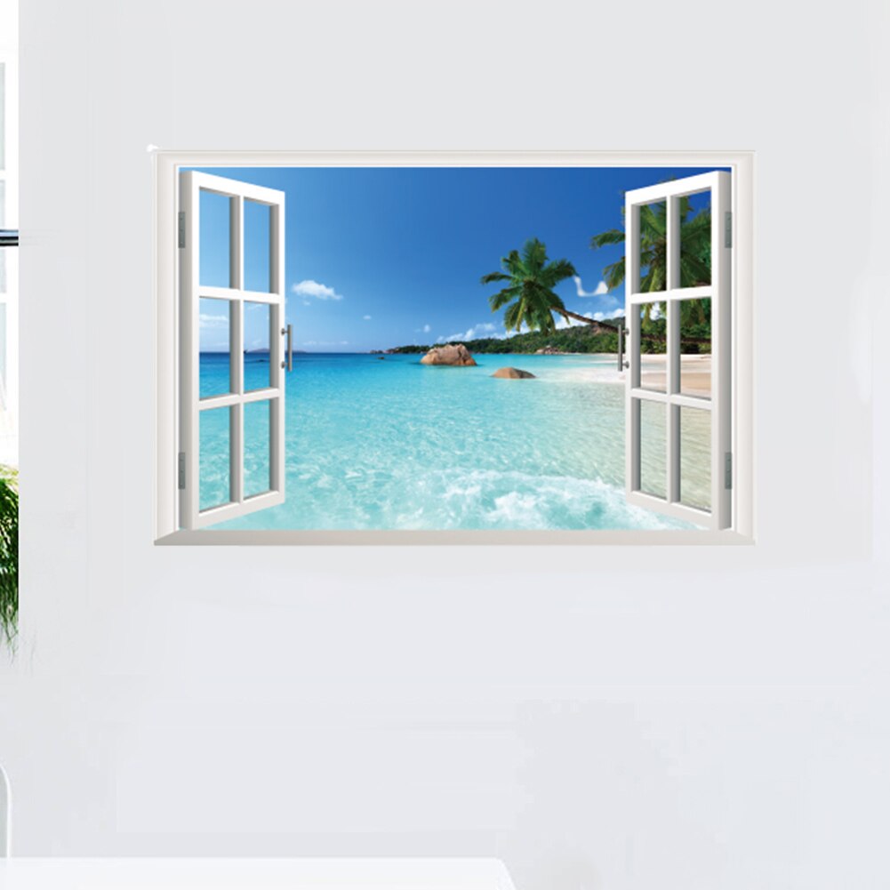 3D View Window Summer Beach Wall Stickers For Livi... – Vicedeal