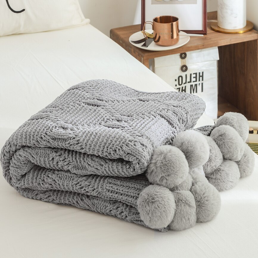 Soft Blanket Chic Knitted Blanket with Balls Cheni... – Vicedeal