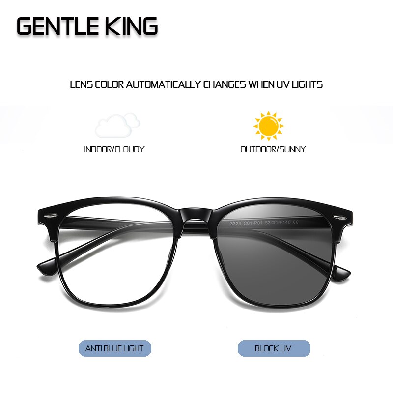 GENTLE KING Photochromic Glasses Men Anti Blue Lig... – Grandado