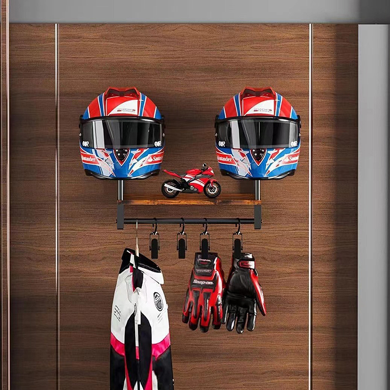 Wooden Motorcycle Helmet Rack With Shelf, Wall-Mou... – Grandado