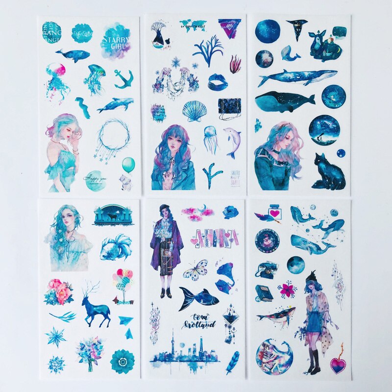 6 Sheet /Pack Starry Sky Girls Paper Stickers DIY ... – Grandado