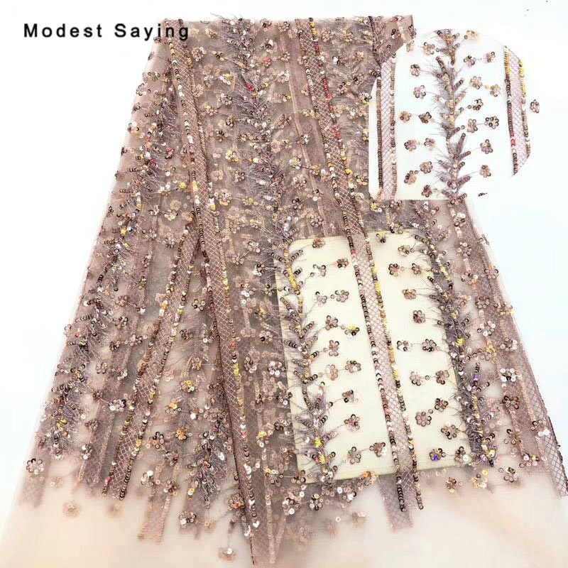 2 Yards Dusty Pink African Sequined Lace Fabrics f... – Grandado
