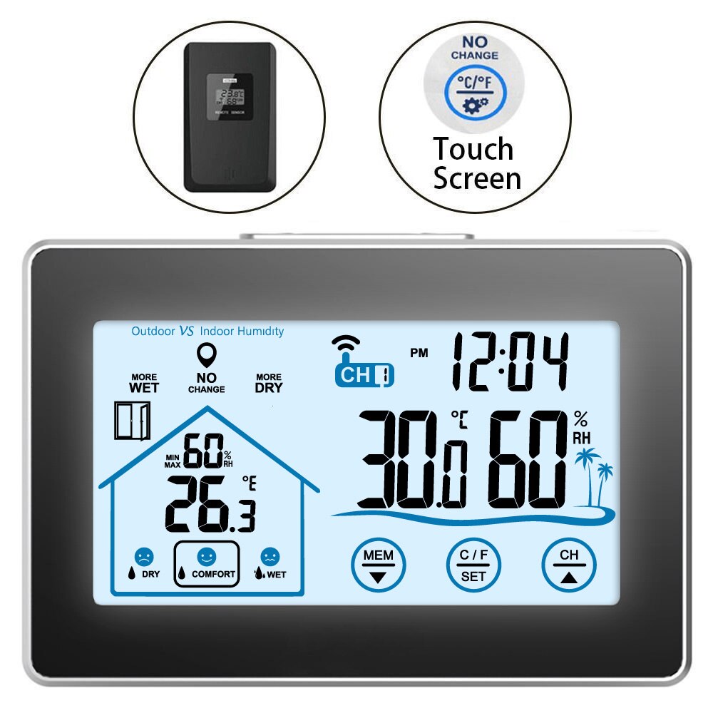 Wireless Weather Station Touch Screen Thermometer ... – Grandado