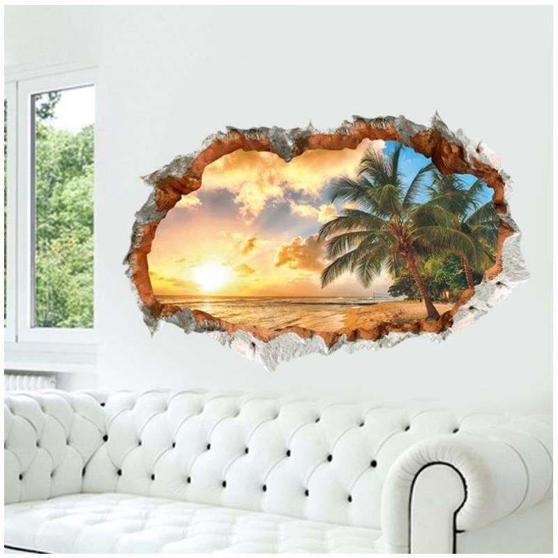 Self-Adhesive 3D Wall Sticker Beach Palm Tree Wind... – Grandado