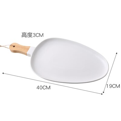 Simple dinner plate with wood handle home ceramic ... – Vicedeal