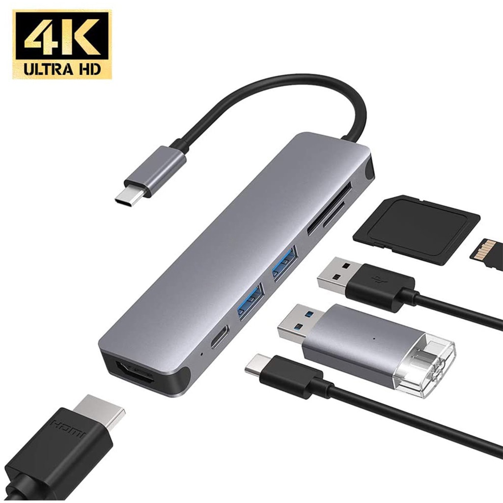 6 in 1 USB-C Hub For MacBook-Pro Type C Adapter Mu... – Vicedeal