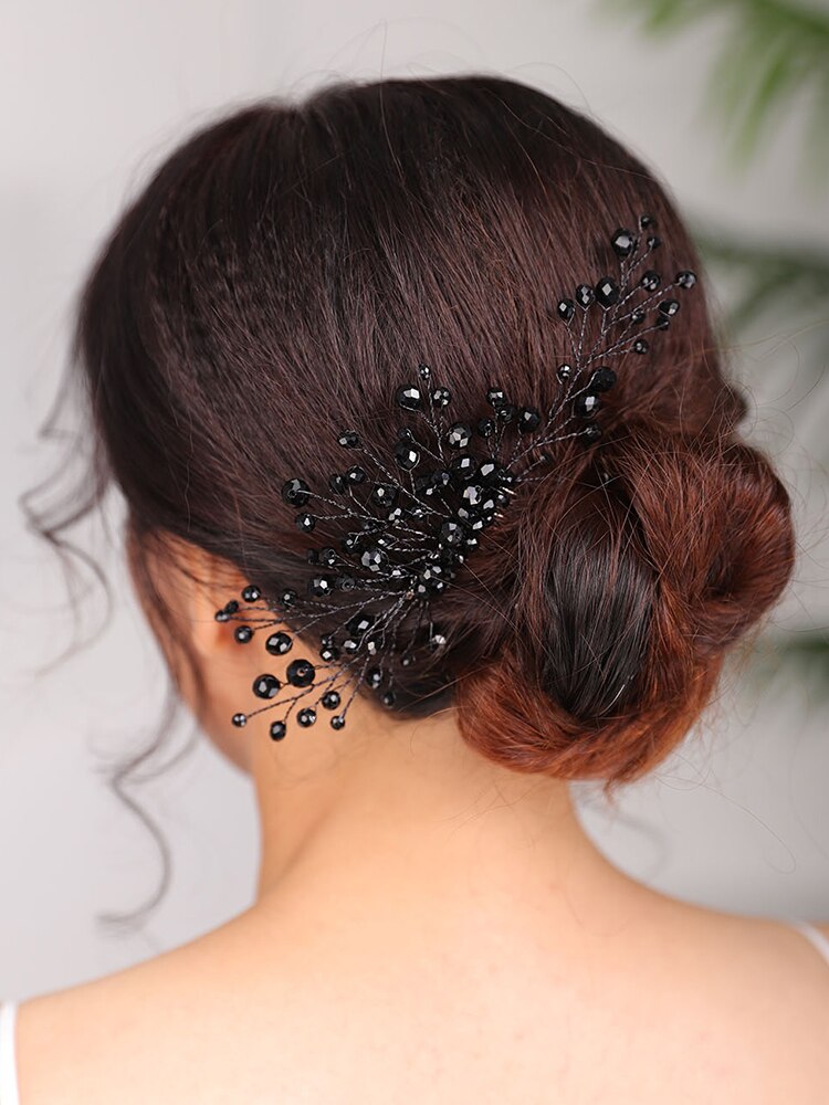 Vintage Bruiloft Haar Kam Black Crystal Hoofddekse... – Grandado