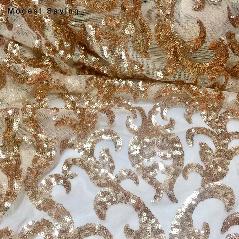 2Yards Gold Embroidery Meander Sequins Fabric for ... – Grandado