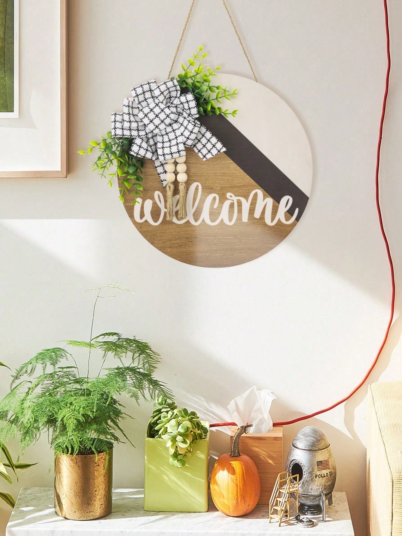 Door decoration welcome sign round wood wreath wal... – Vicedeal