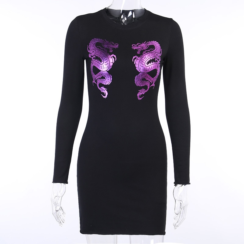 Retro Black Gothic Bodycon Mini Dresses harajuku p... – Grandado