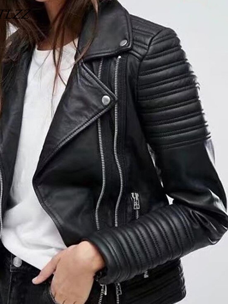 FTLZZ Women Smooth Motorcycle Faux Leather Jackets... – Grandado