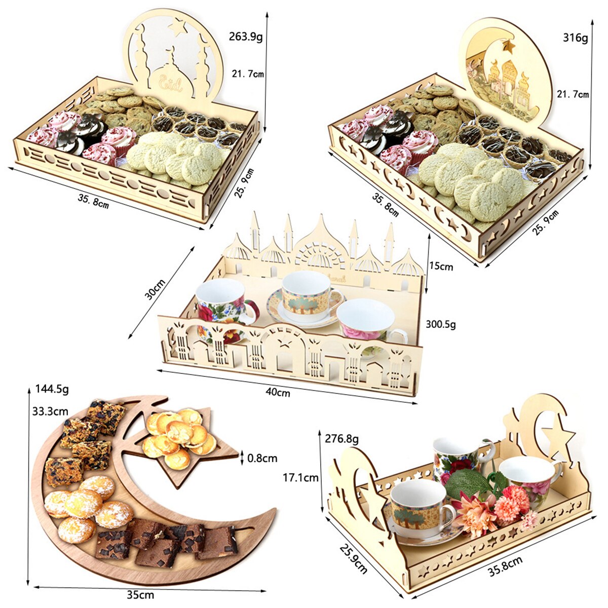 Eid Star Moon Wooden Food Tray Hollow Up Carved Mu... – Grandado