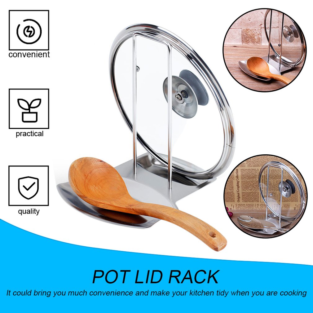 Stainless Steel Pan Pot Cover Lid Rack Stand Spoon... – Grandado