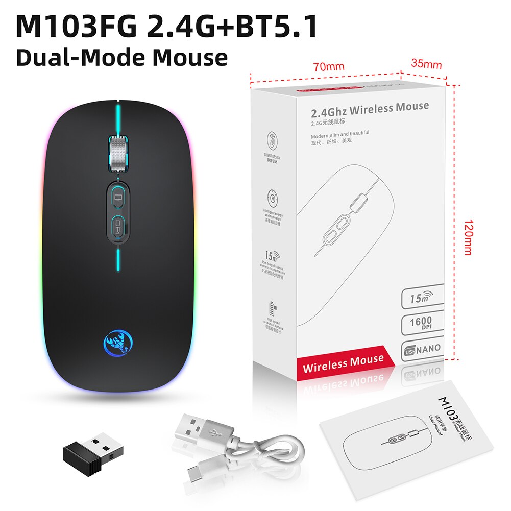 For HXSJ Bluetooth-Compatible Wireless Mouse RGB L... – Vicedeal