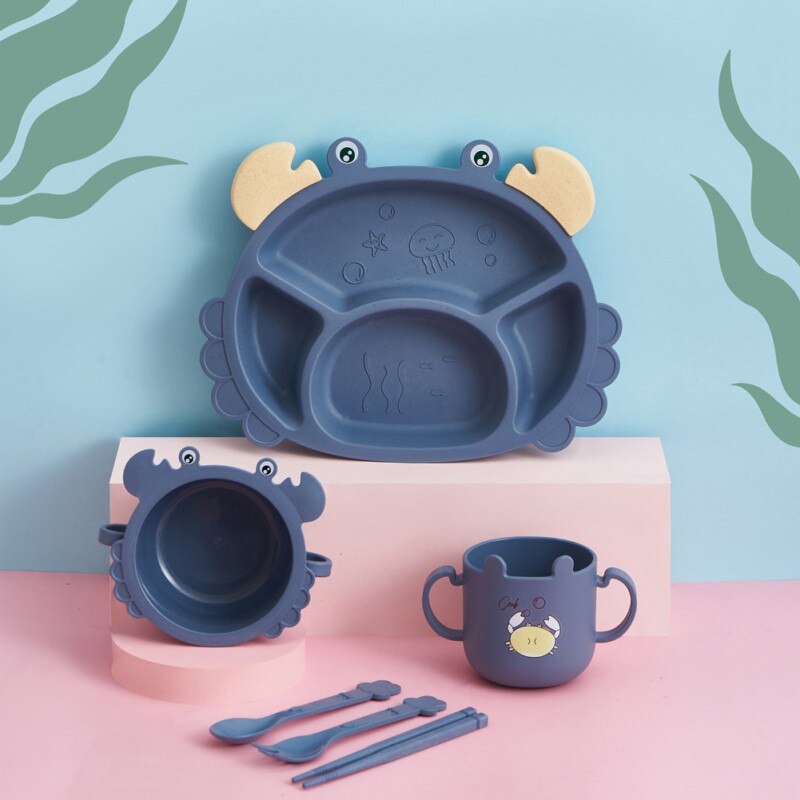 Baby Feeding Set Cartoon Crab Plate Kids Dishes Bo... – Grandado
