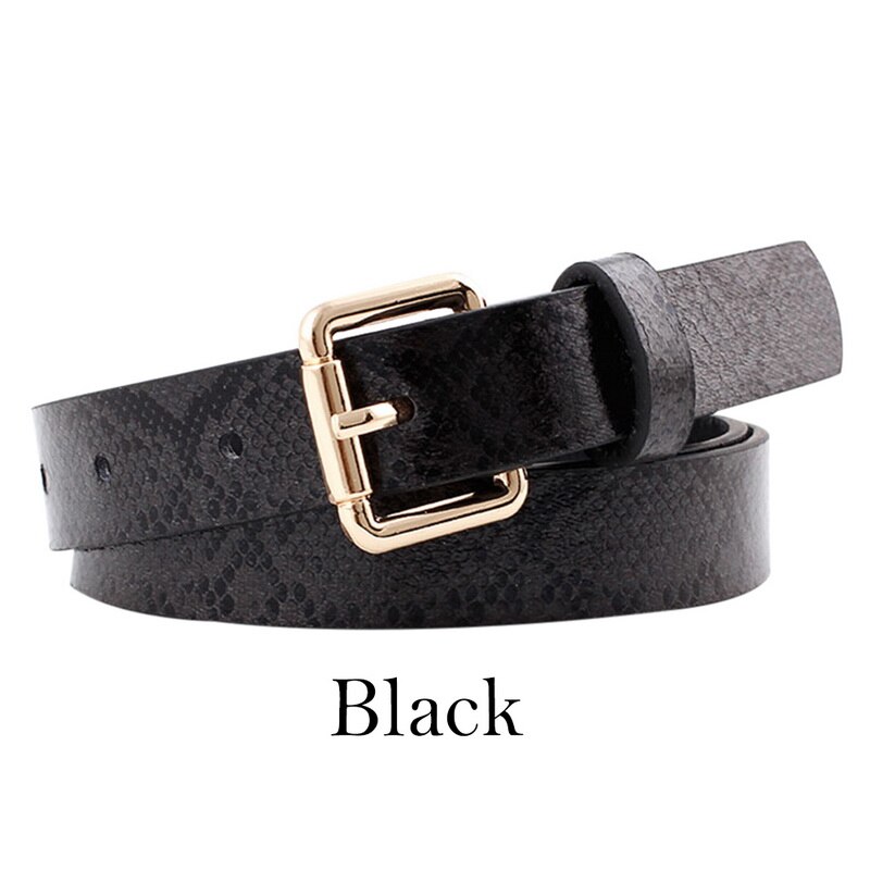 Snake Skin Print Belts Women Gold Square Pin Buckl... – Vicedeal