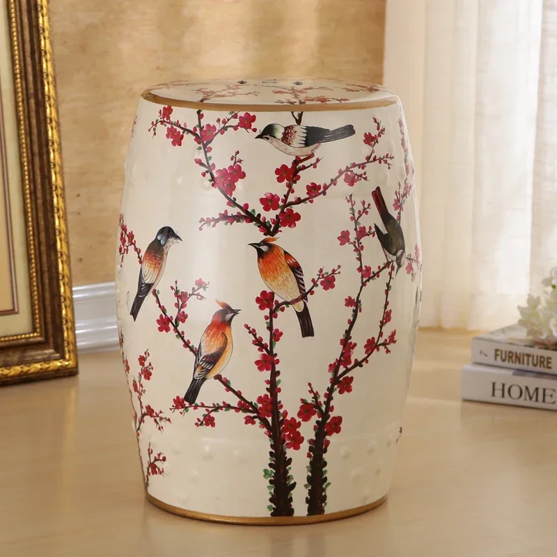 Ceramic Vanity Stool Shoe Stool Flower Bird Drum S... – Grandado