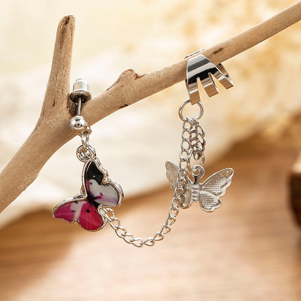 Hanging Butterfly Clip Earrings Ear Hook Rock Hoop... – Grandado